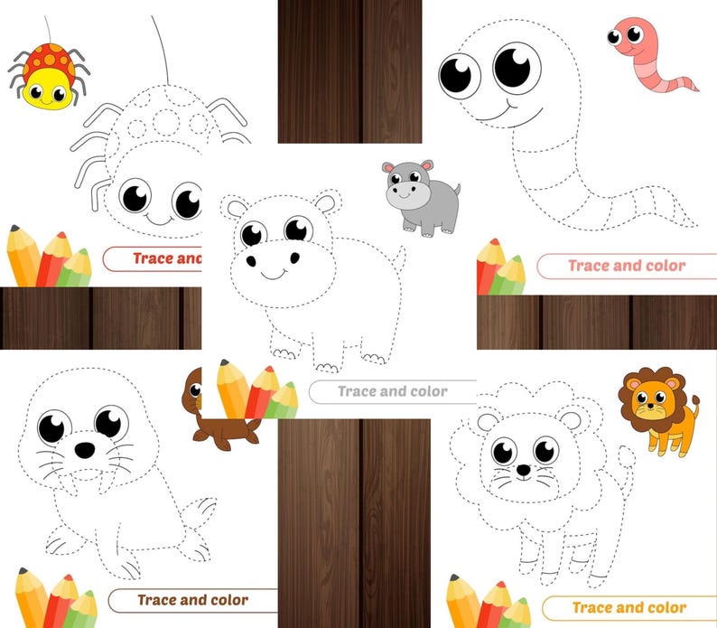 Animals, Trace and Color Worksheets, Coloring Pages, Tracing Practice ...