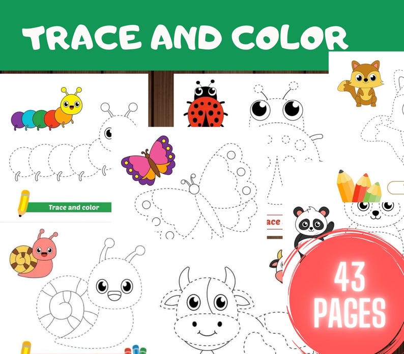 Animals, Trace and Color Worksheets, Coloring Pages, Tracing Practice ...