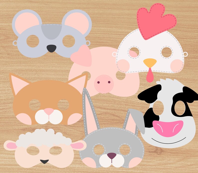 FARM ANIMALS Masks | Seven Printable Masks | Precolored | PDF | Costume ...