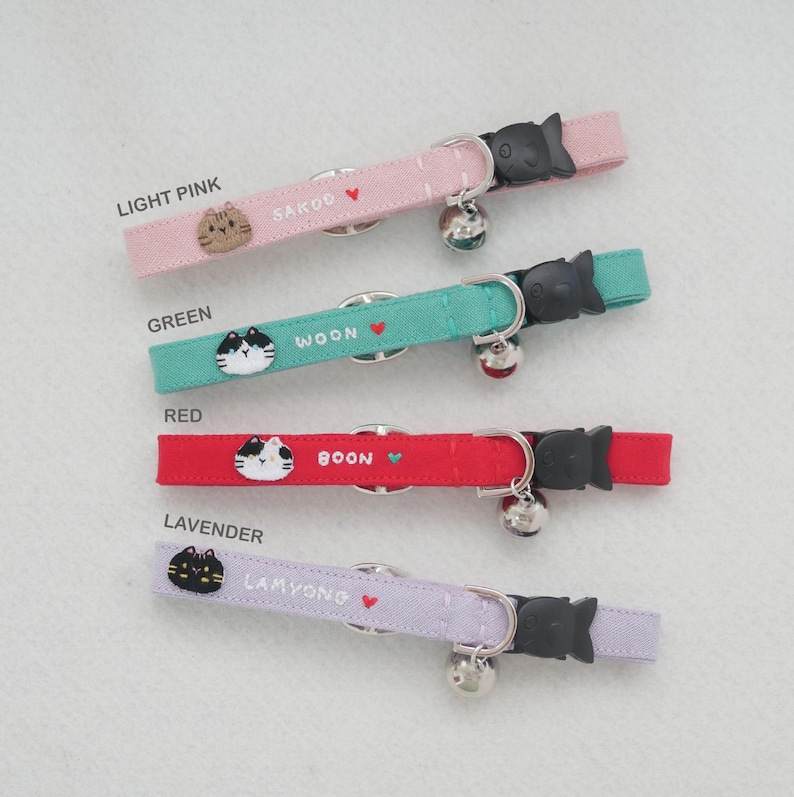 Hand Embroidered Cat Collar: Personalized Cotton Linen, Breakaway ...