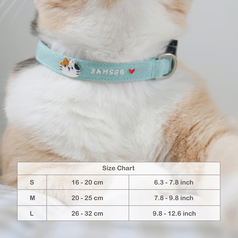 Hand Embroidered Cat Collar: Personalized Cotton Linen, Breakaway ...