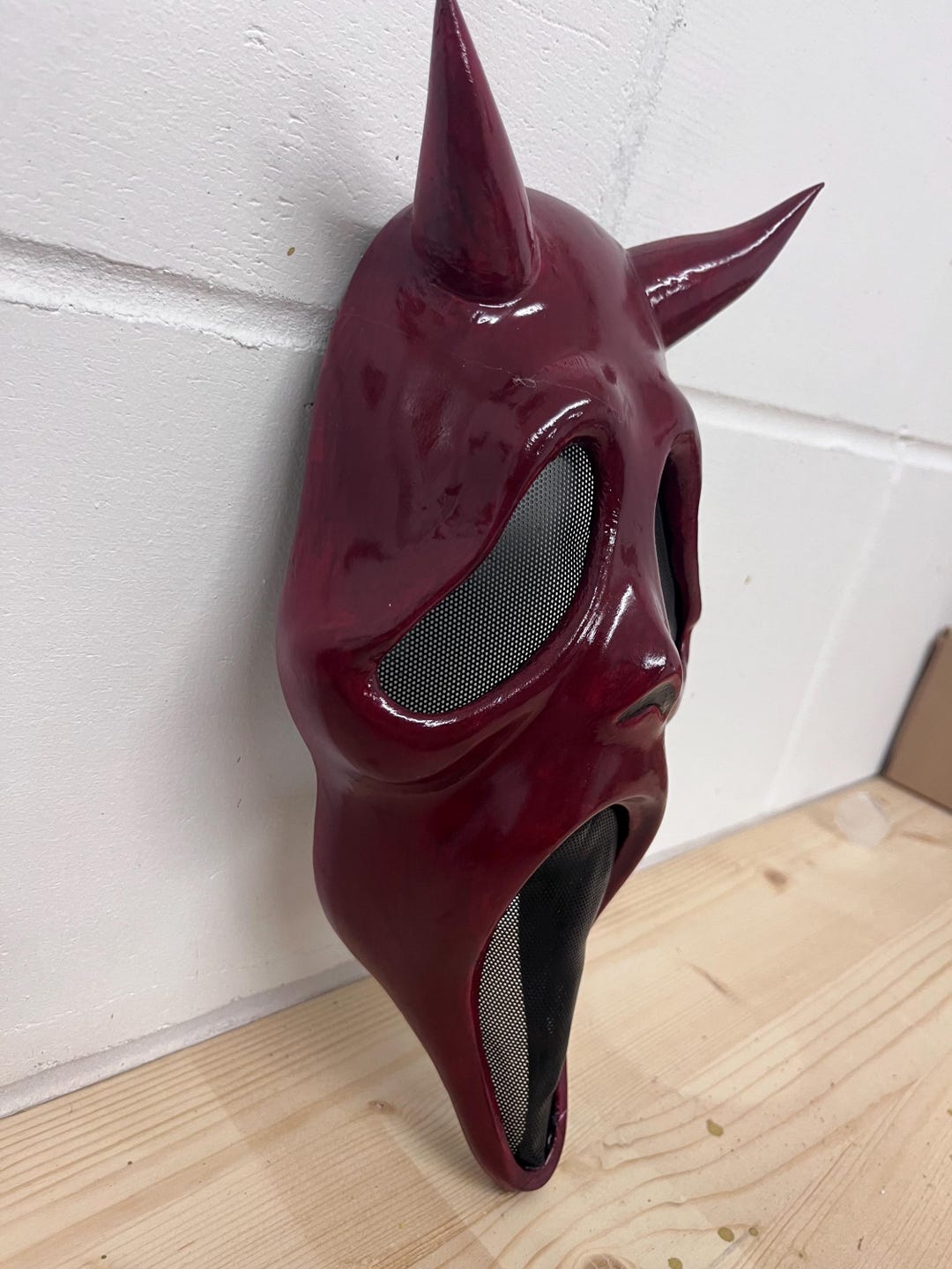 Devil Horned Ghost Face Mask (darker Red) - Etsy