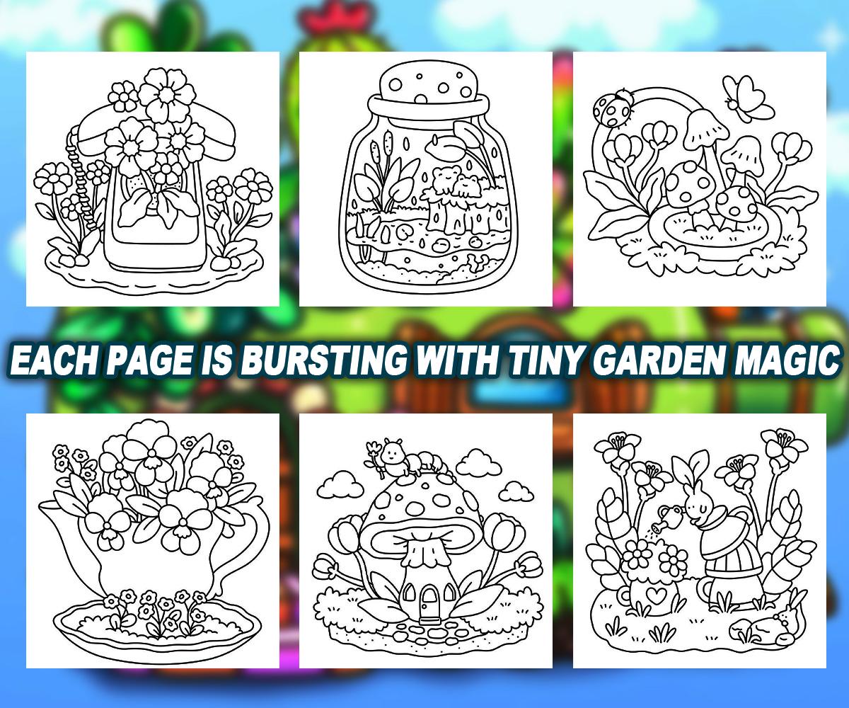 Tiny Gardens: Cute & Comfy Coloring Pages - Printable Relaxing Garden ...