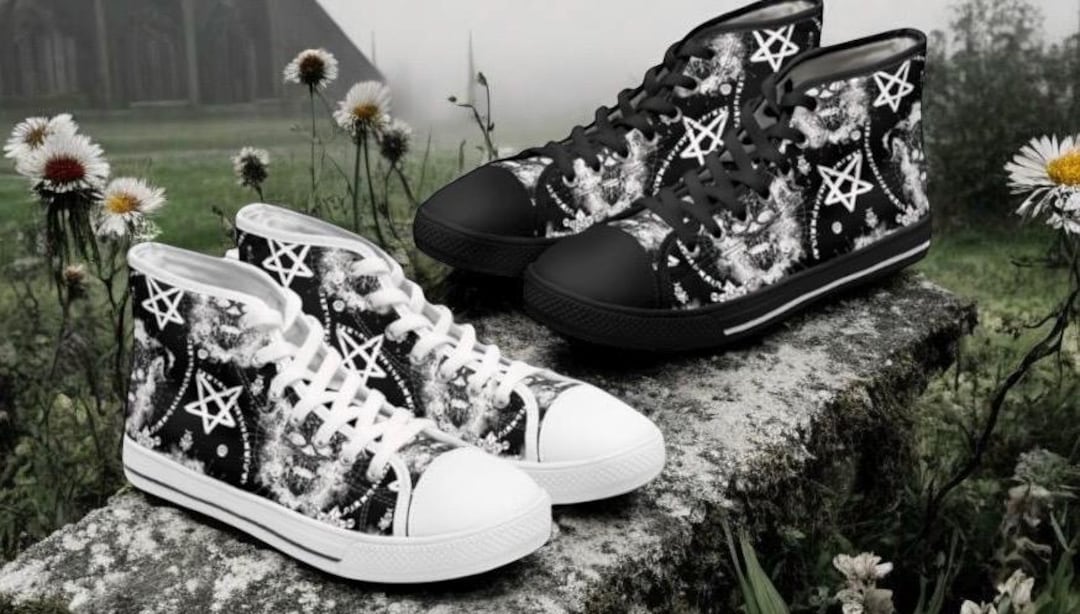 Gothic Demon Hi Too Sneakers for Women - Occult Sigil Shoes in Black ...