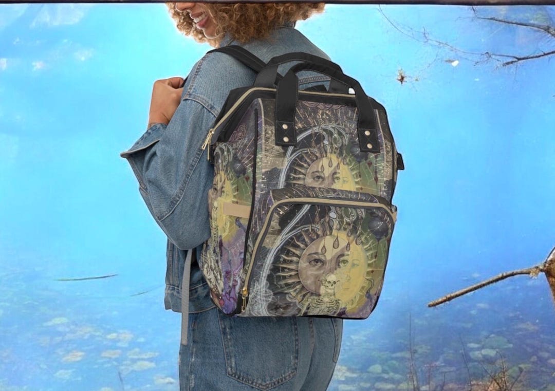 Celestial Sun Moon Face Backpack, Witchy Gothic Skeleton Book Bag ...