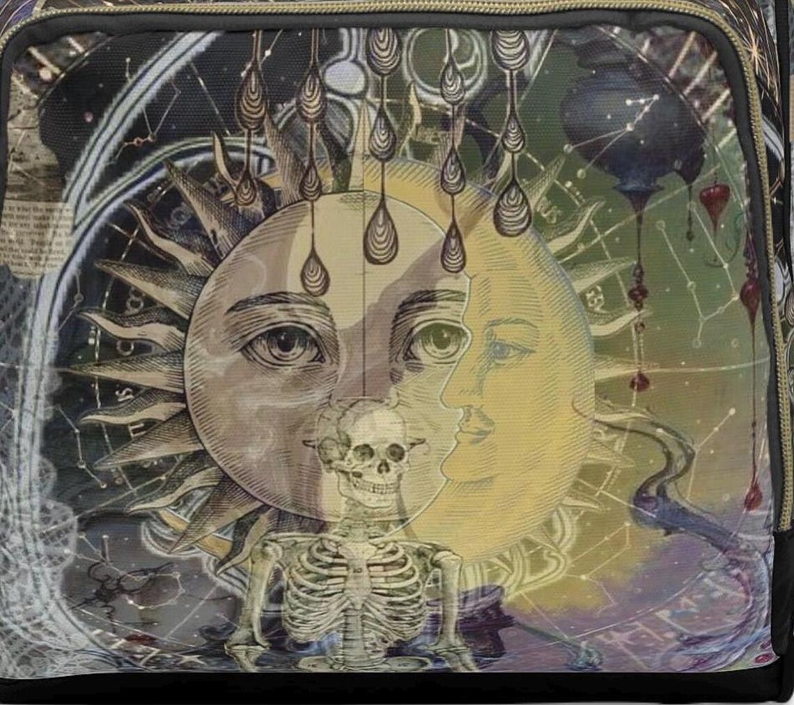 Celestial Sun Moon Face Backpack, Witchy Gothic Skeleton Book Bag ...
