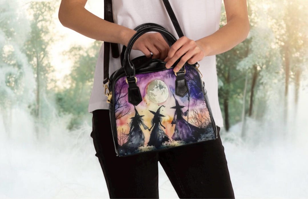 Witchy Moon Phase Purse, Gothic Witches Handbag With Full Moon & Forest ...