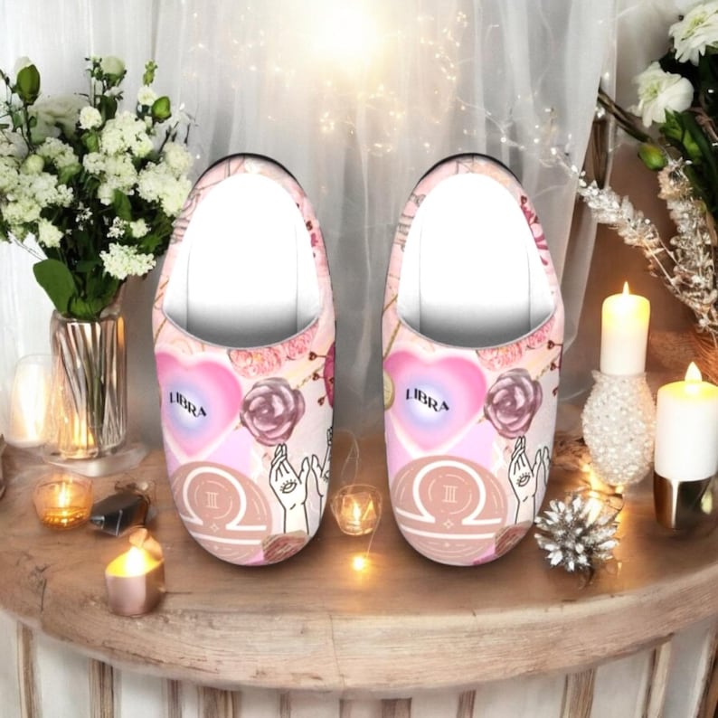 Libra Zodiac Slippers Pink Astrology Womens House Shoes Libra Birthday ...