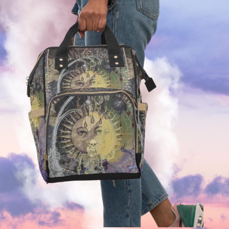 Celestial Sun Moon Face Backpack, Witchy Gothic Skeleton Book Bag ...