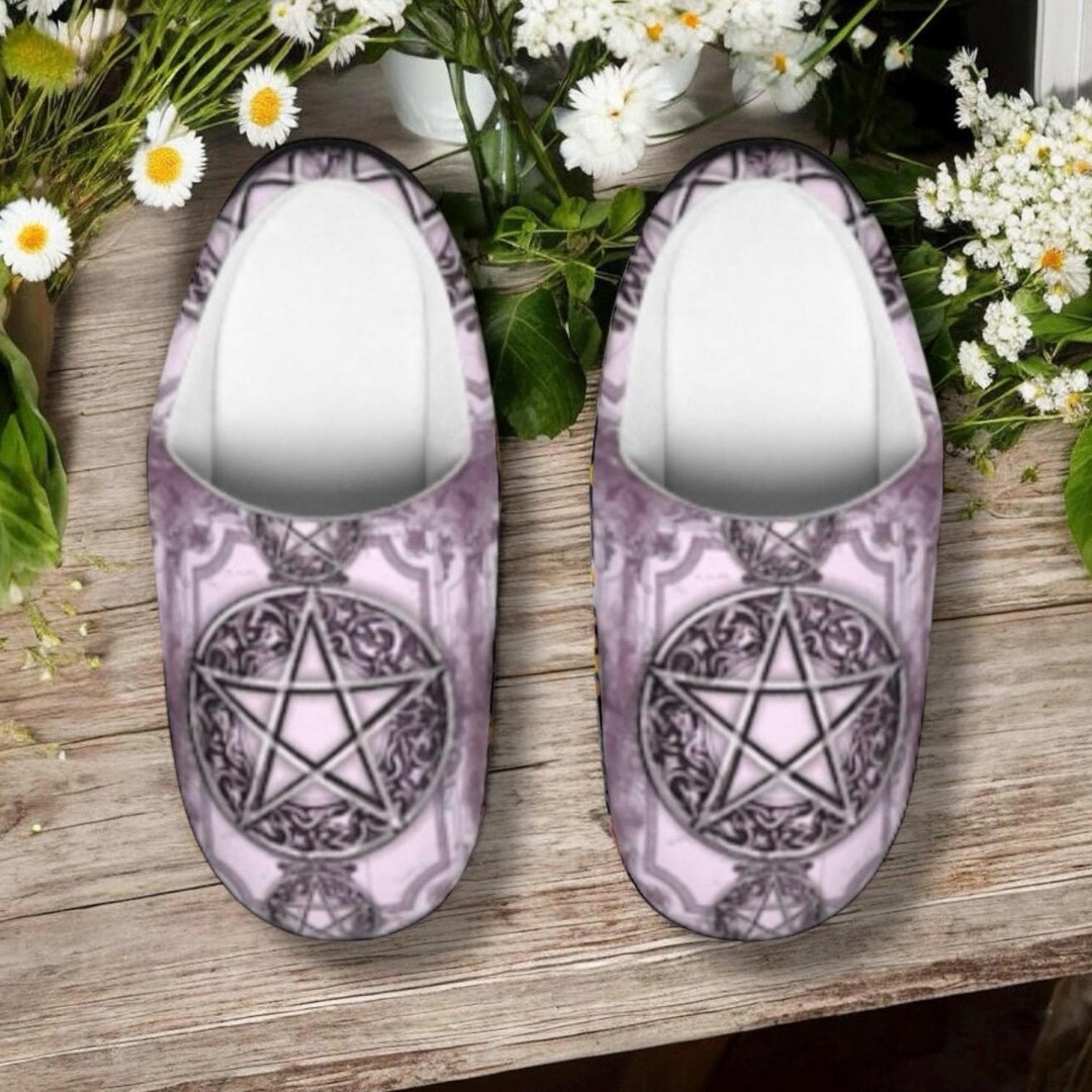 Pastel Pentagram Slippers for Women, Witchy Goth House Shoes, Pagan ...