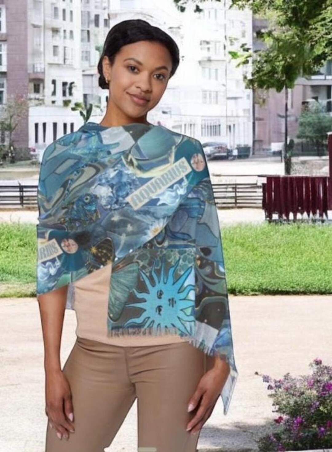 Aquarius Zodiac Wrap Scarf, Air Sign Astrology Design, Star Sign ...