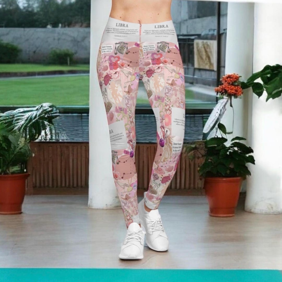 Libra Zodiac Yoga Pants for Women - Pink Astrology Leggings With Libra ...