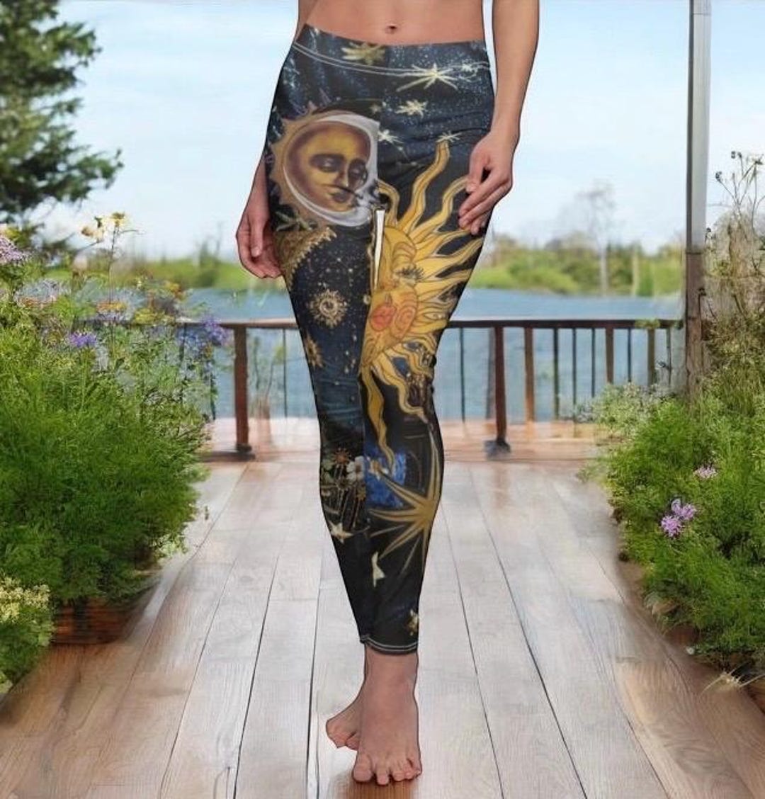 Celestial Leggings, Sun Moon Yoga Pants, Cosmic Stretchy Pants, Witchy ...