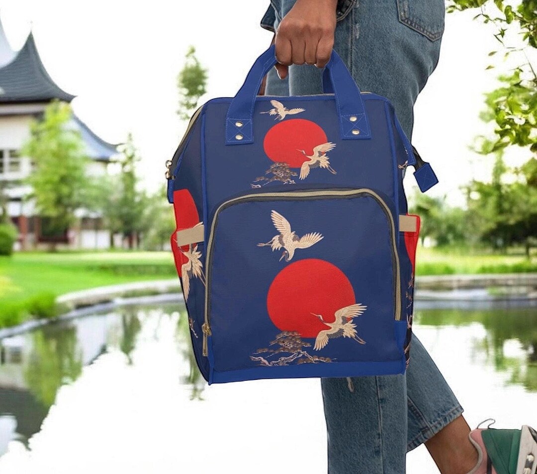 Japanese Red Sun Crane Backpack - Bold Minimal Travel Bag - Zen Nature ...