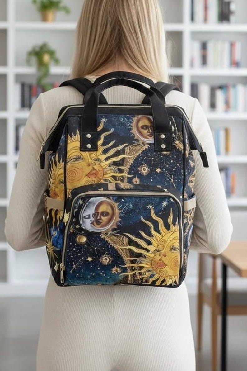 Celestial Sun Moon Backpack, Cosmic Travel Bag, Mystical Laptop School ...