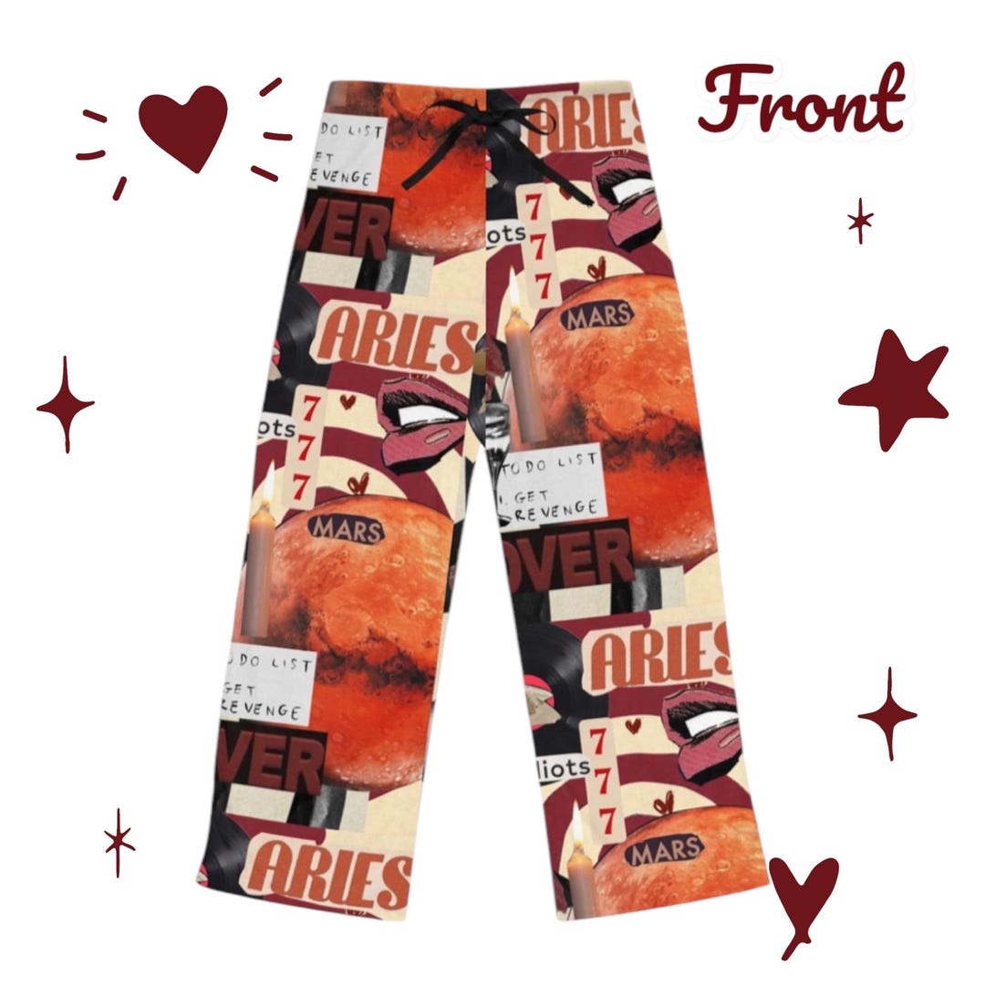 Aries Womens Pajama Pants, Ram Print Fire Sign Zodiac Pjs, Aries Art ...