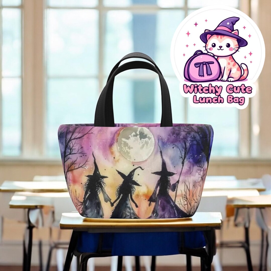 Halloween Witches Lunch Bag Tote With Full Moon Design, Insulated ...