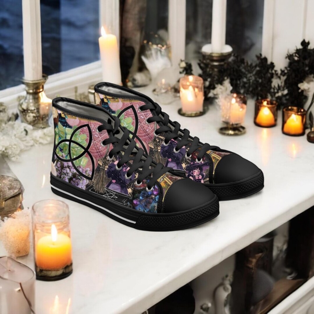 Witchy High Top Sneakers With Triquetra, Crystals, Spell Bottles and ...