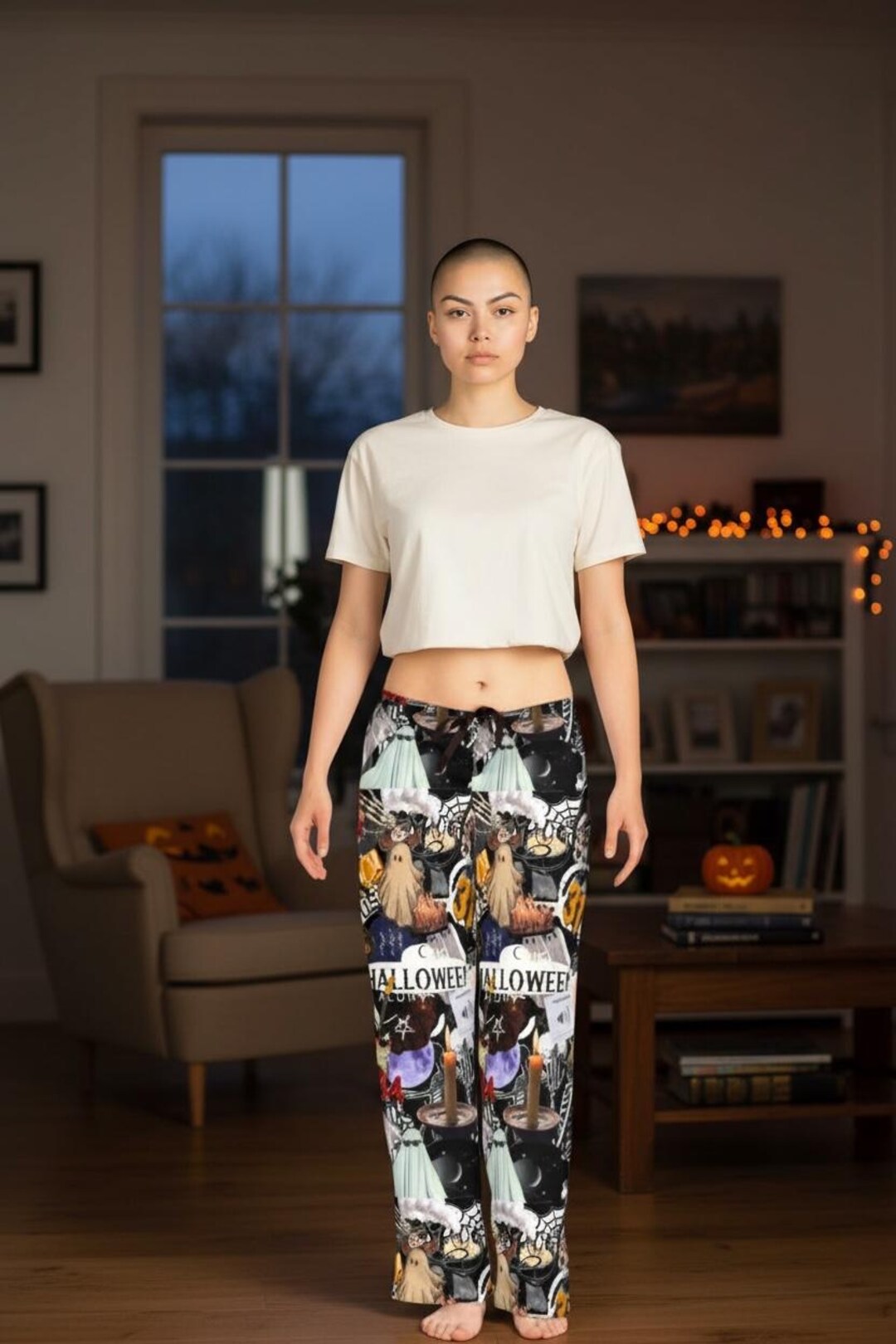 Spooky Witchy Pajama Pants for Women, Ghost Pumpkin Gothic Lounge ...