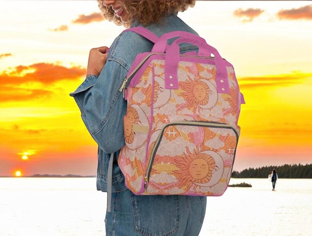 Boho Celestial Backpack, Sun and Moon Print, Witchy Pastel Daypack ...