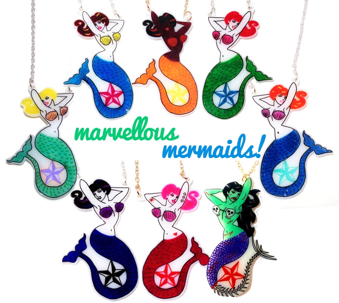 Mermaid Pin-up Necklace 8 to Choose From Blonde Brunette - Etsy