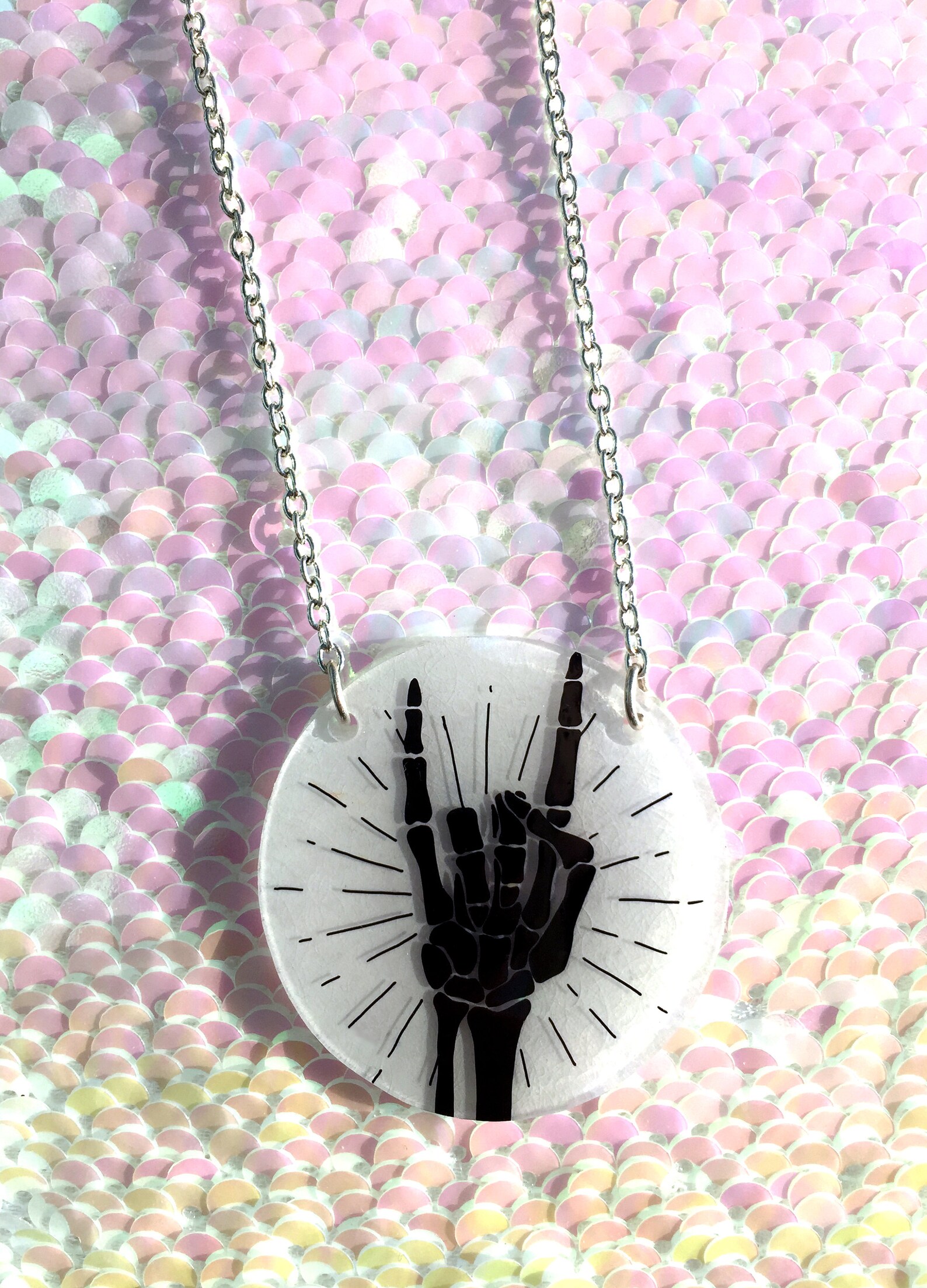 Skeleton Devil Horns Hand Necklace Halloween Goth Circle - Etsy