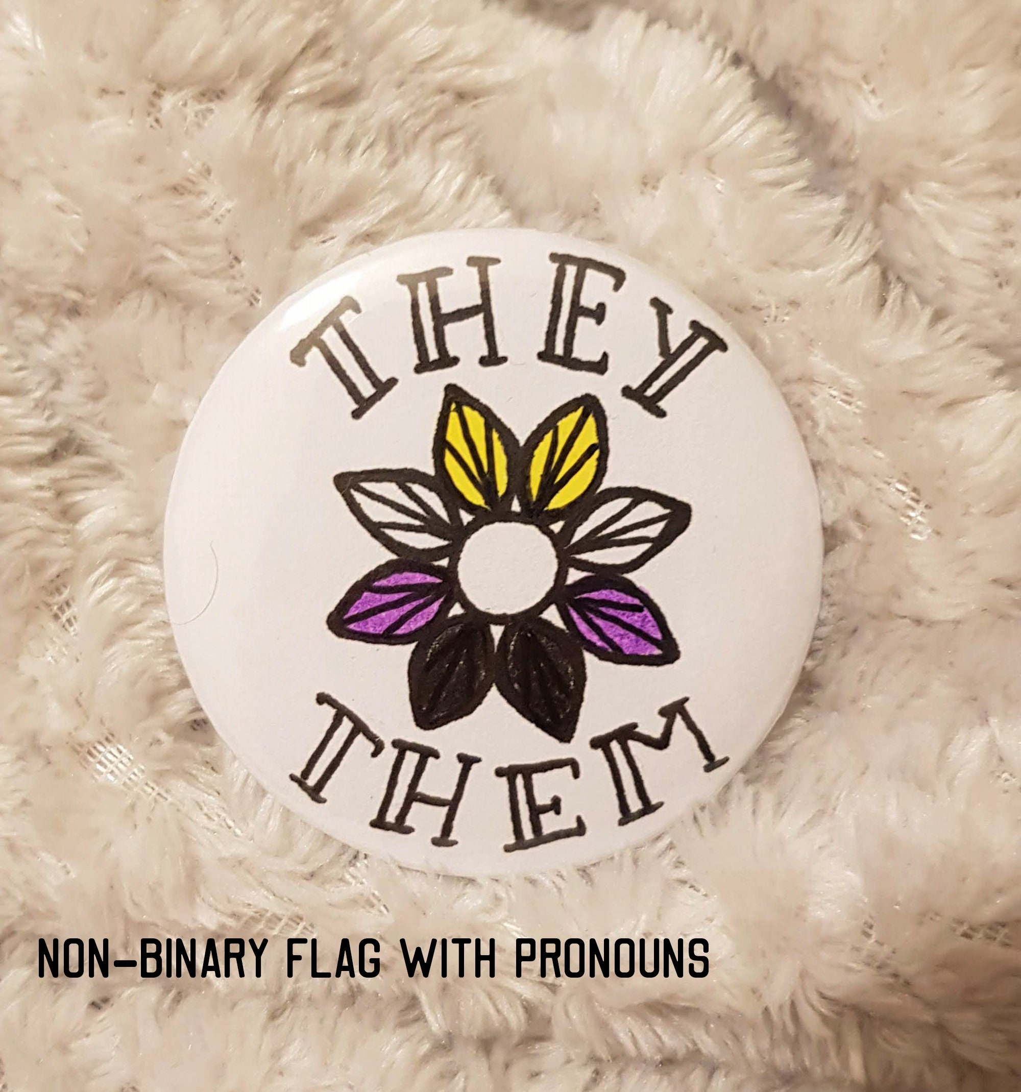 Pride Flag & Pronouns - Hand Drawn Badge - She/her, He/him, They/them ...