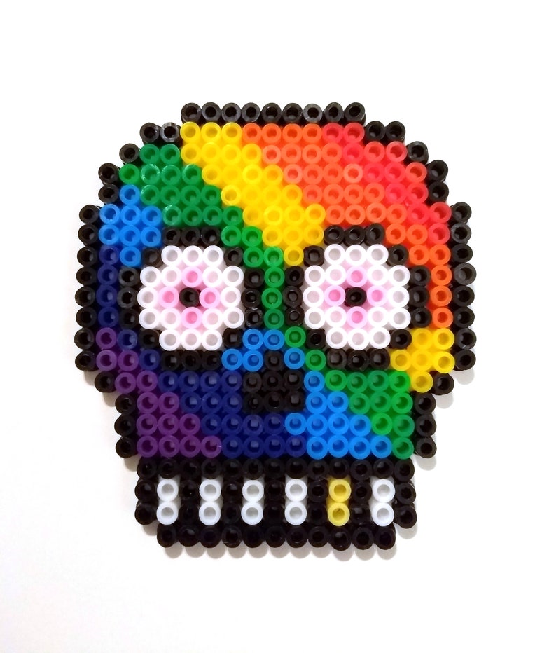 Rainbow Sugar Skull Pixel Bead Coaster Flat Perler Hama Bead - Etsy