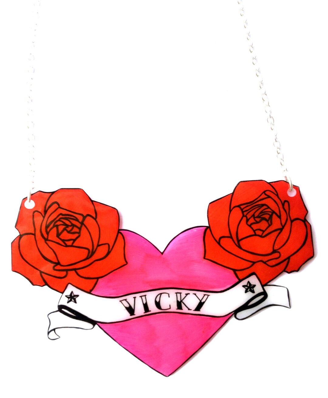 Heart and Rose Necklace - Valentine's - Personalised Name Banner Heart ...