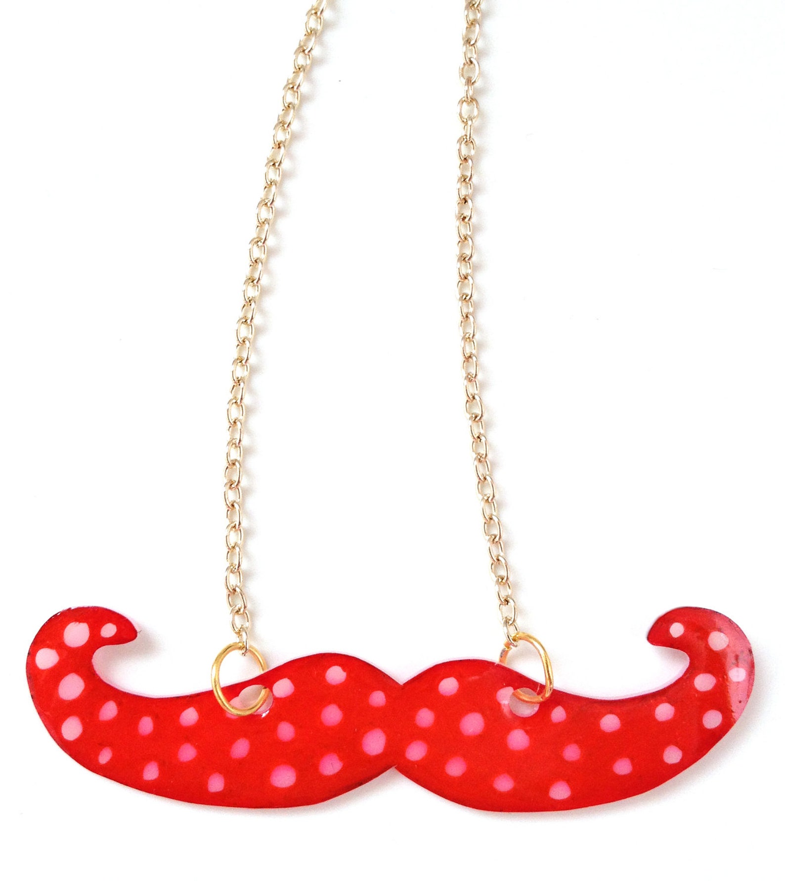 Moustache Necklace - Red, Pink or Blue With White Polka Dots - Cute ...