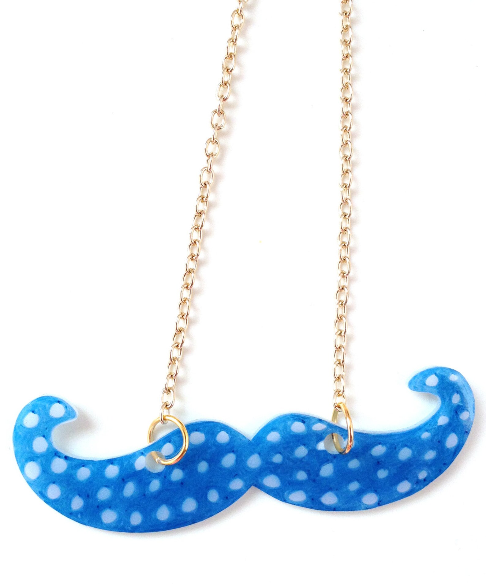 Moustache Necklace - Red, Pink or Blue With White Polka Dots - Cute ...