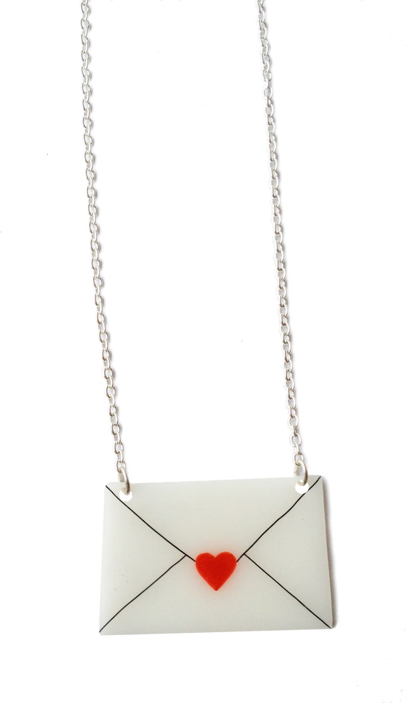 Envelope Necklace - Valentine's - Red Heart on White Love Letter ...