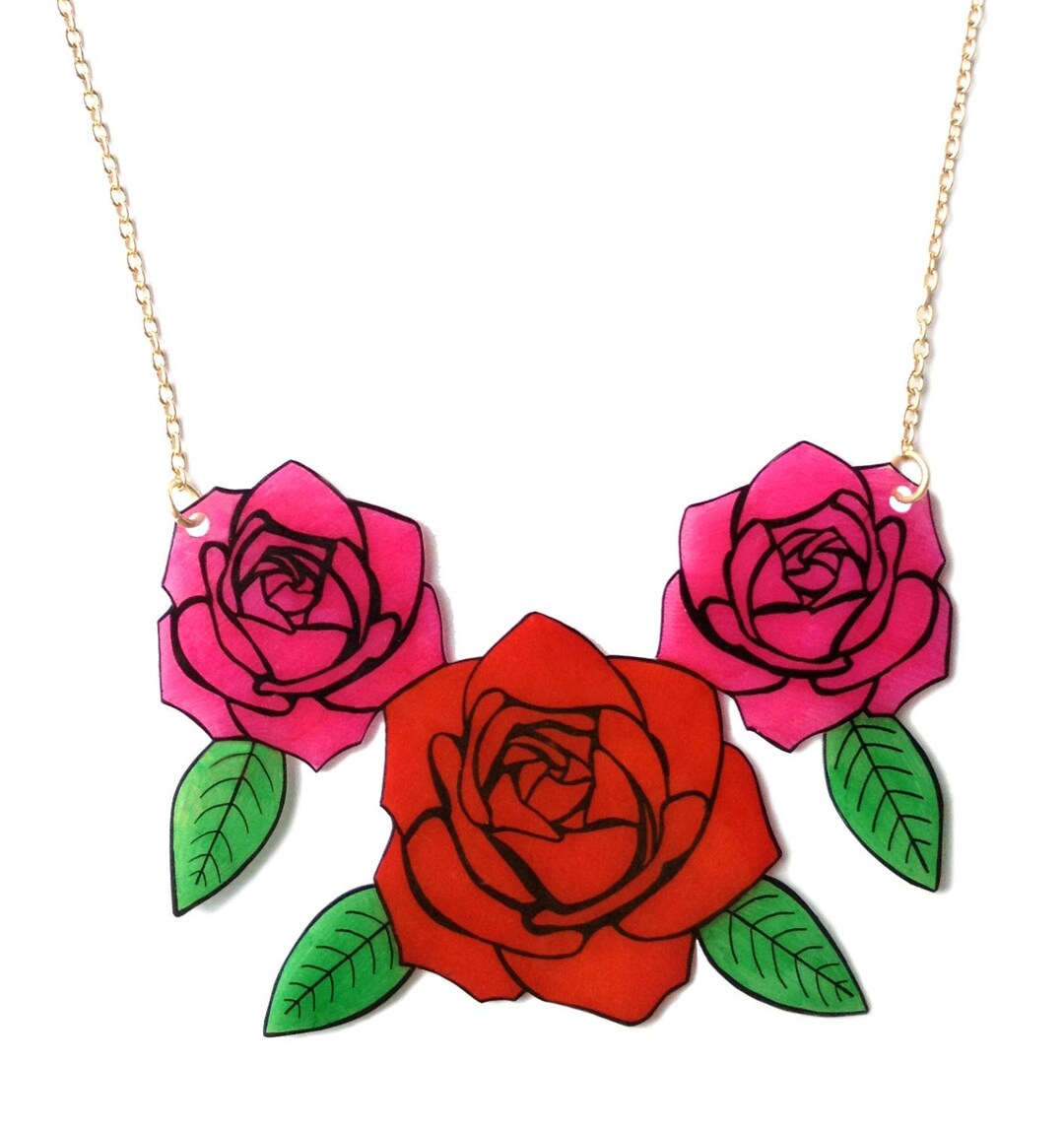 Triple Rose Necklace - Valentine's - Pink and Red Roses - Love - Tattoo ...