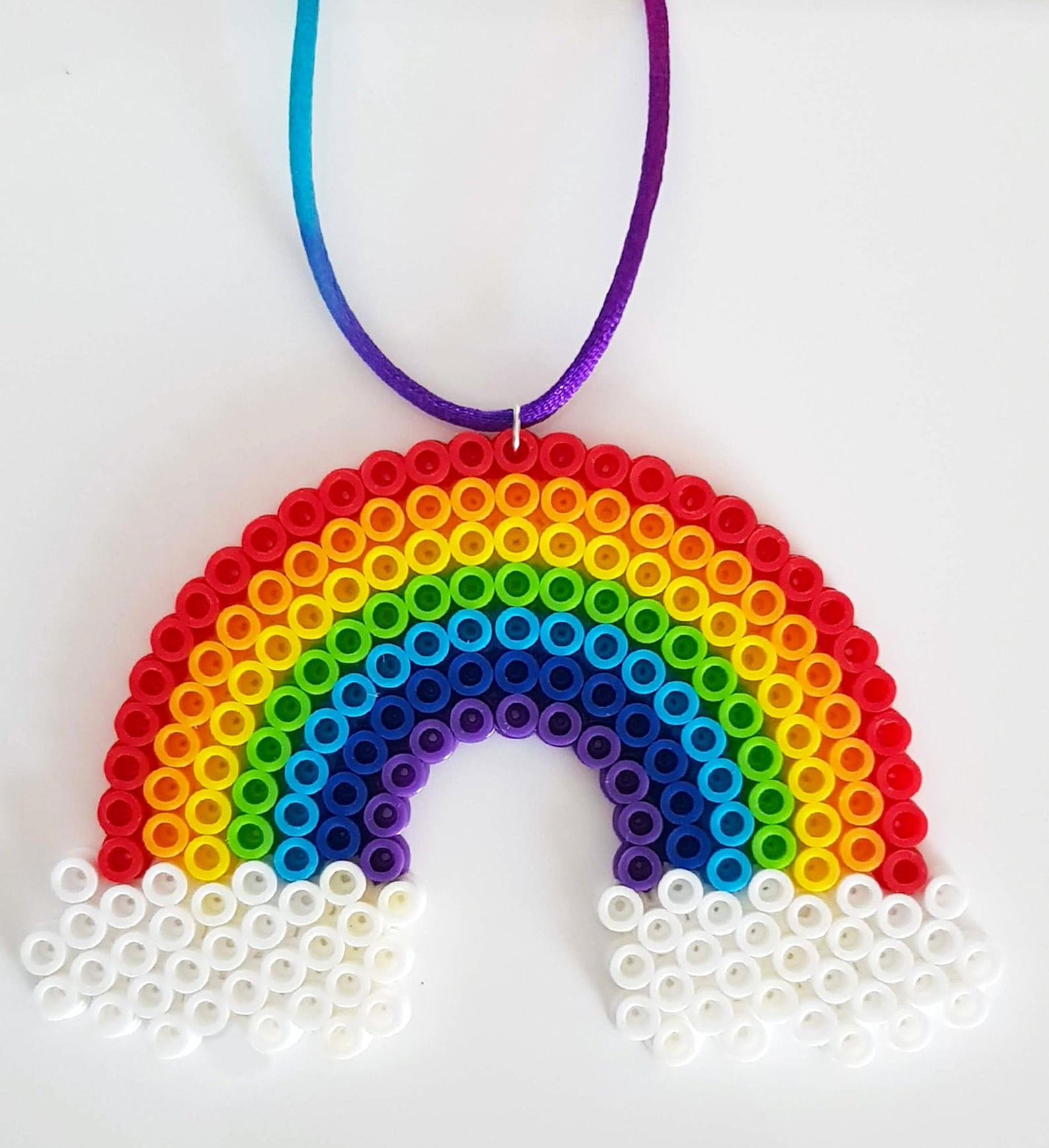 Rainbow Pixel Bead Hanging Decoration Flat Perler Hama Bead Colourful Rainbow and Clouds Pride ...
