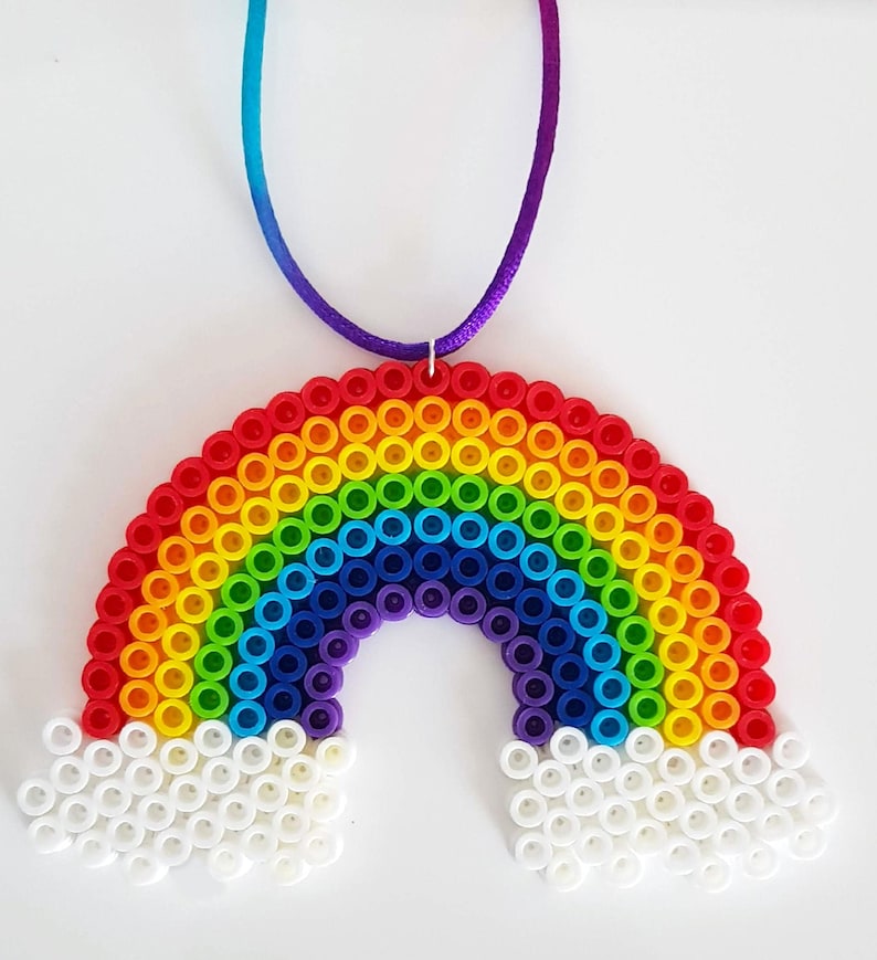 Rainbow Pixel Bead Hanging Decoration Flat Perler Hama Bead Colourful ...