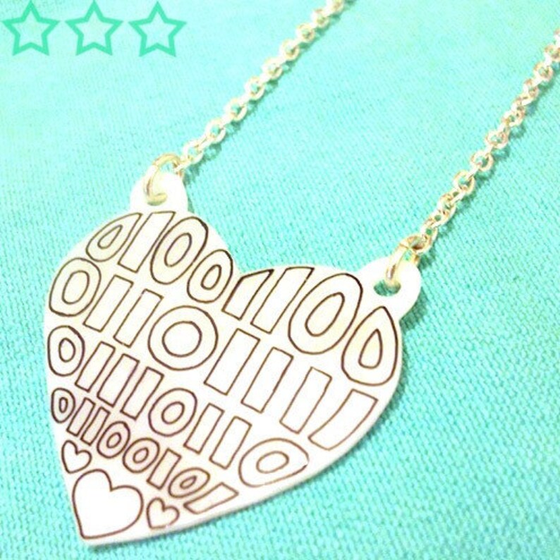 Love In Binary Binary Code Heart Necklace Valentine S Etsy