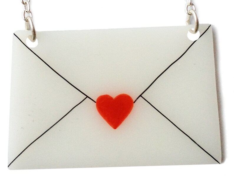 Envelope Necklace - Valentine's - Red Heart on White Love Letter ...