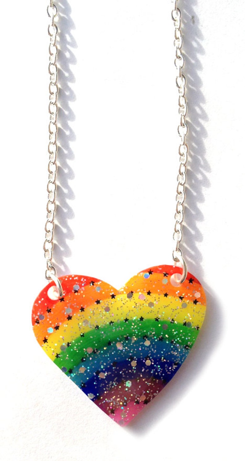 Sparkly Rainbow Heart Necklace Glitter Pride Rainbows | Etsy