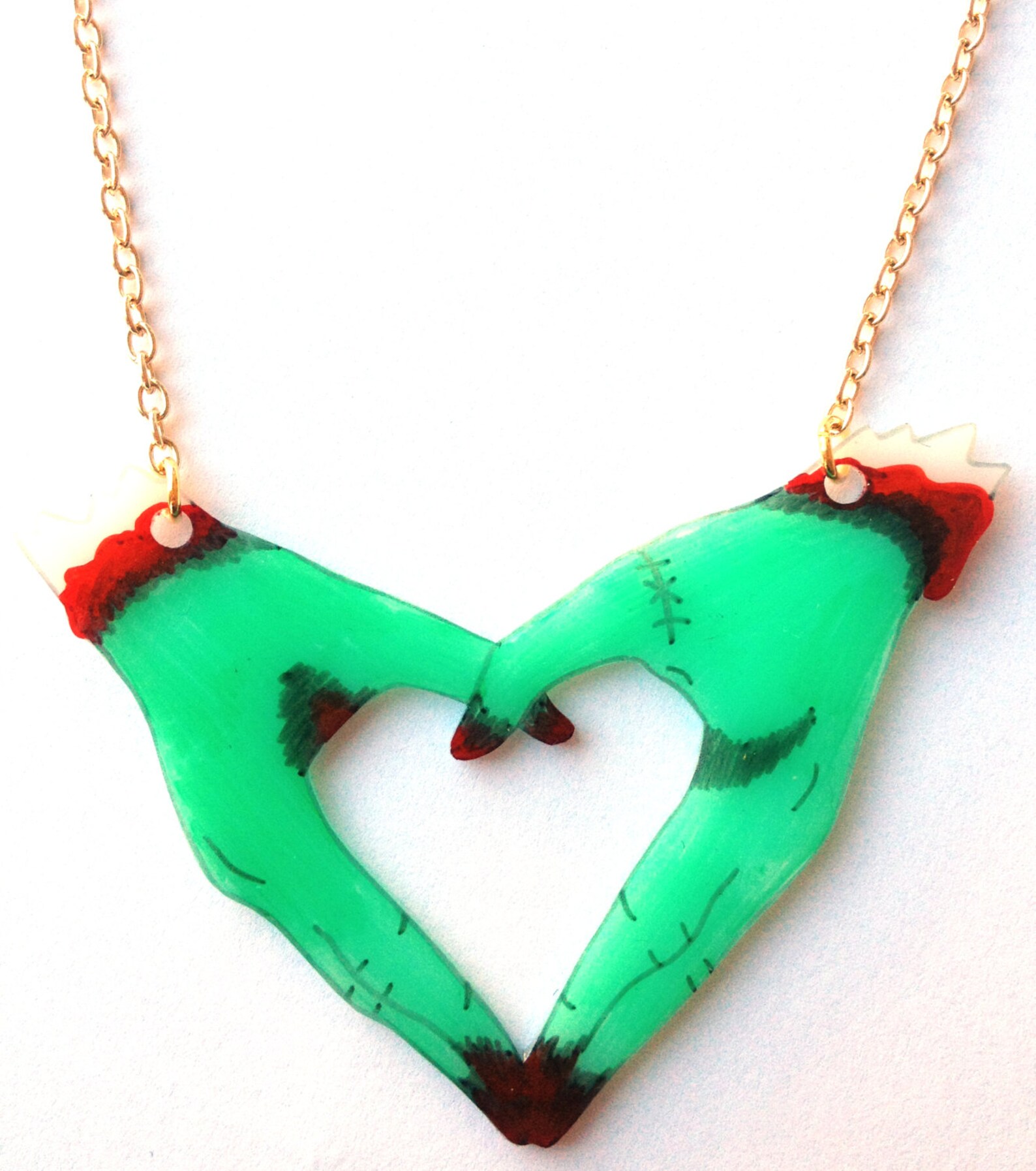 Zombie Hands Necklace - Halloween Heart Hands - Undead, Green, Bloody ...