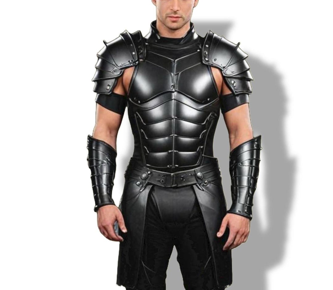 Handmade Men Leather Cosplay Black Armor - Classic Leather Medieval ...