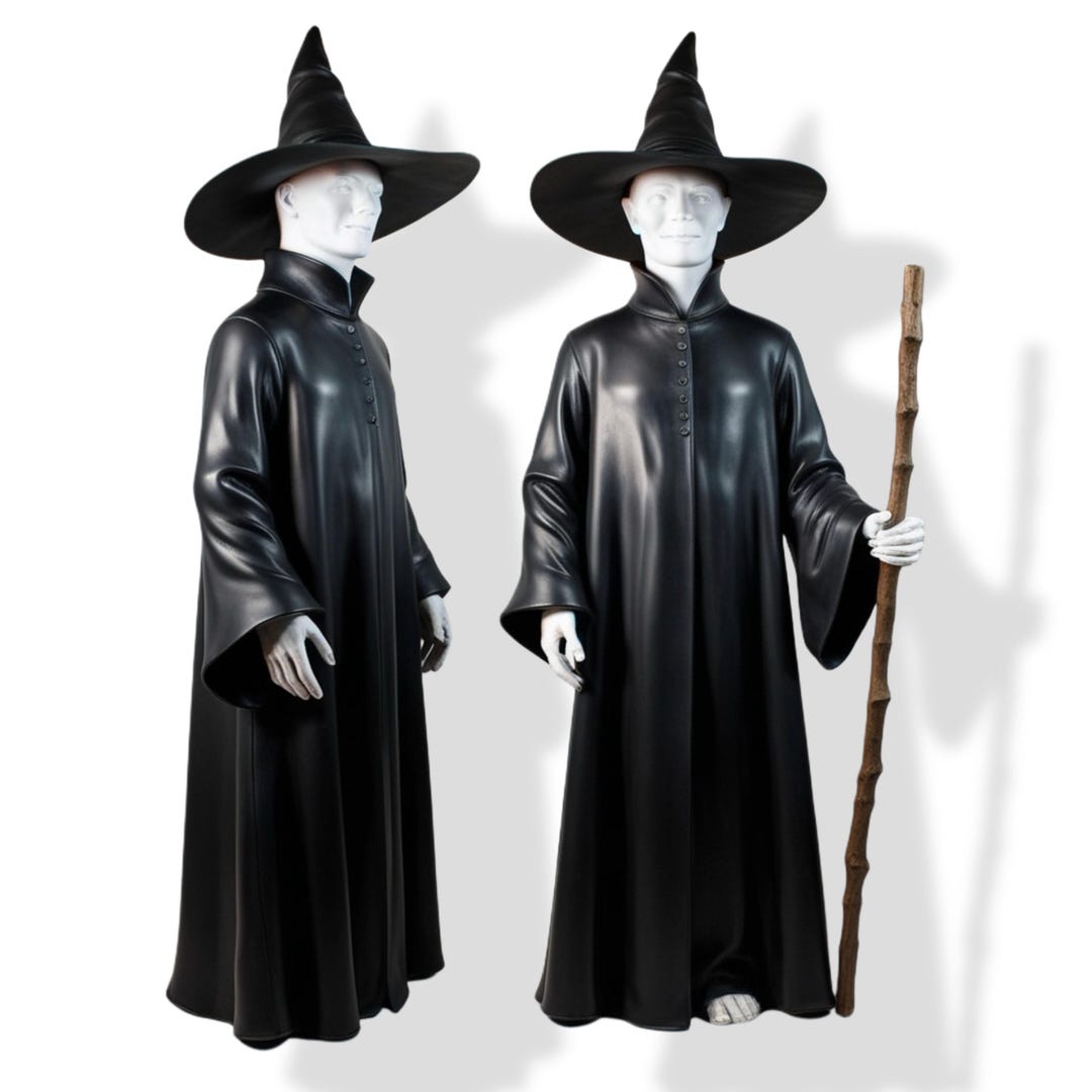 Mystical Wizard Leather Robe – Black Fantasy Cloak With High Collar ...