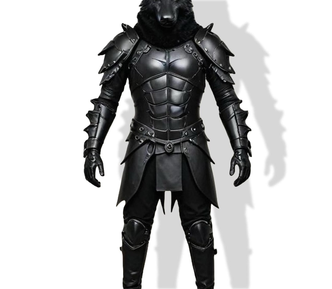Handmade Men Leather Black Armor - Men Medieval Cosplay Costume - Black ...