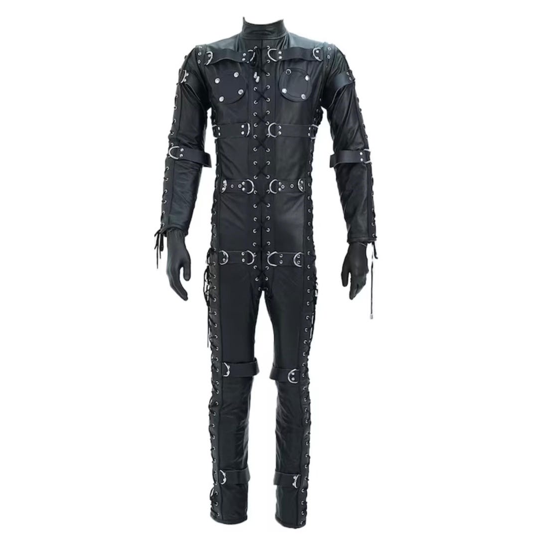 Handcrafted Bondage Jump Suit Cell Suit Black Cow Leather Heavy Duty ...
