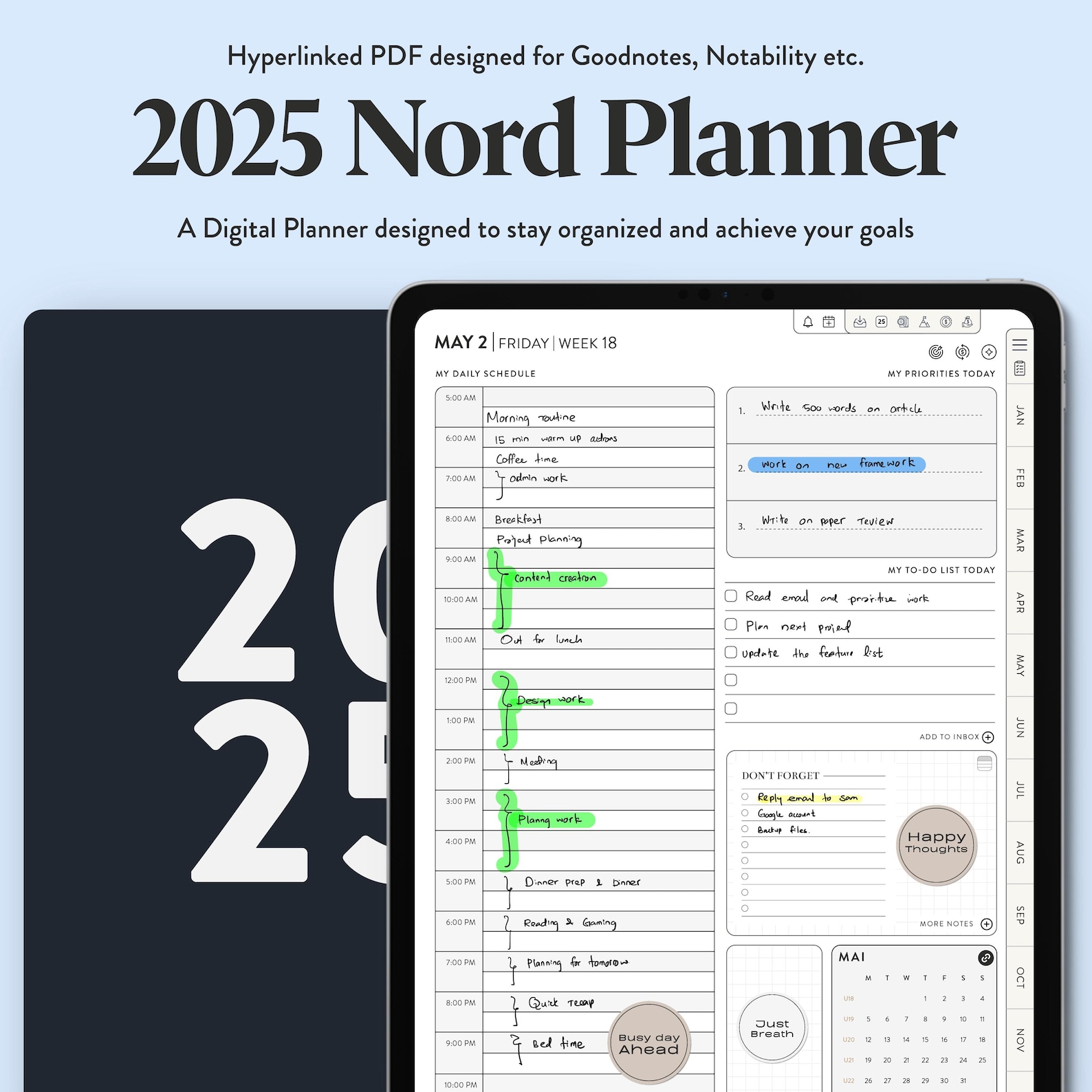 2025 Nord Portrait Digital Planner for Goodnotes, Monthly Weekly Daily ...