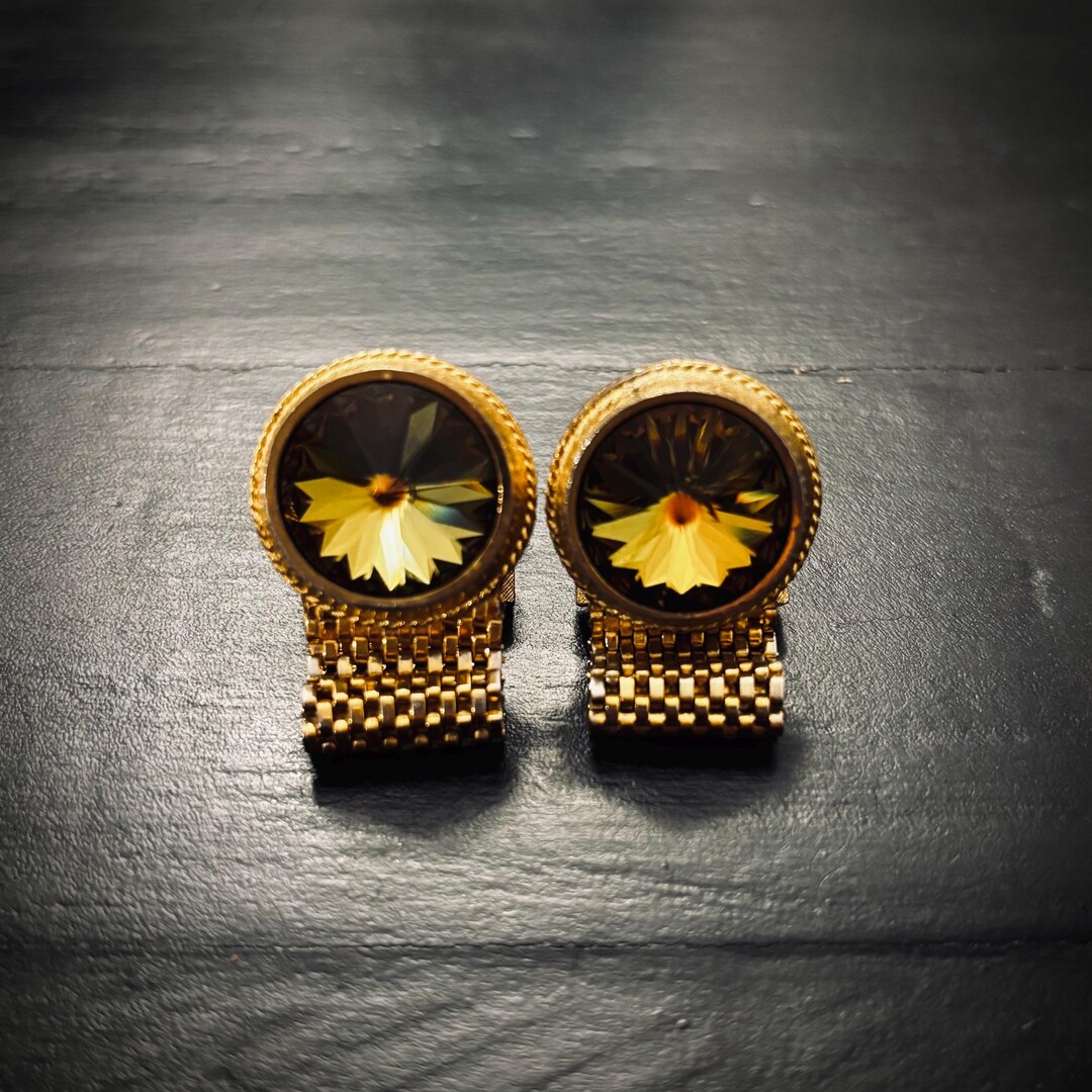 Vintage Gold Toned Wrap Around Round Amber Rhinestone Cufflinks - Etsy