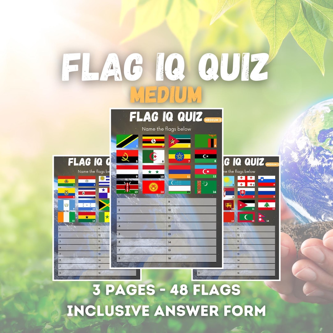 Flag Quiz | Moderate | Educational Game | Download & Print - Etsy