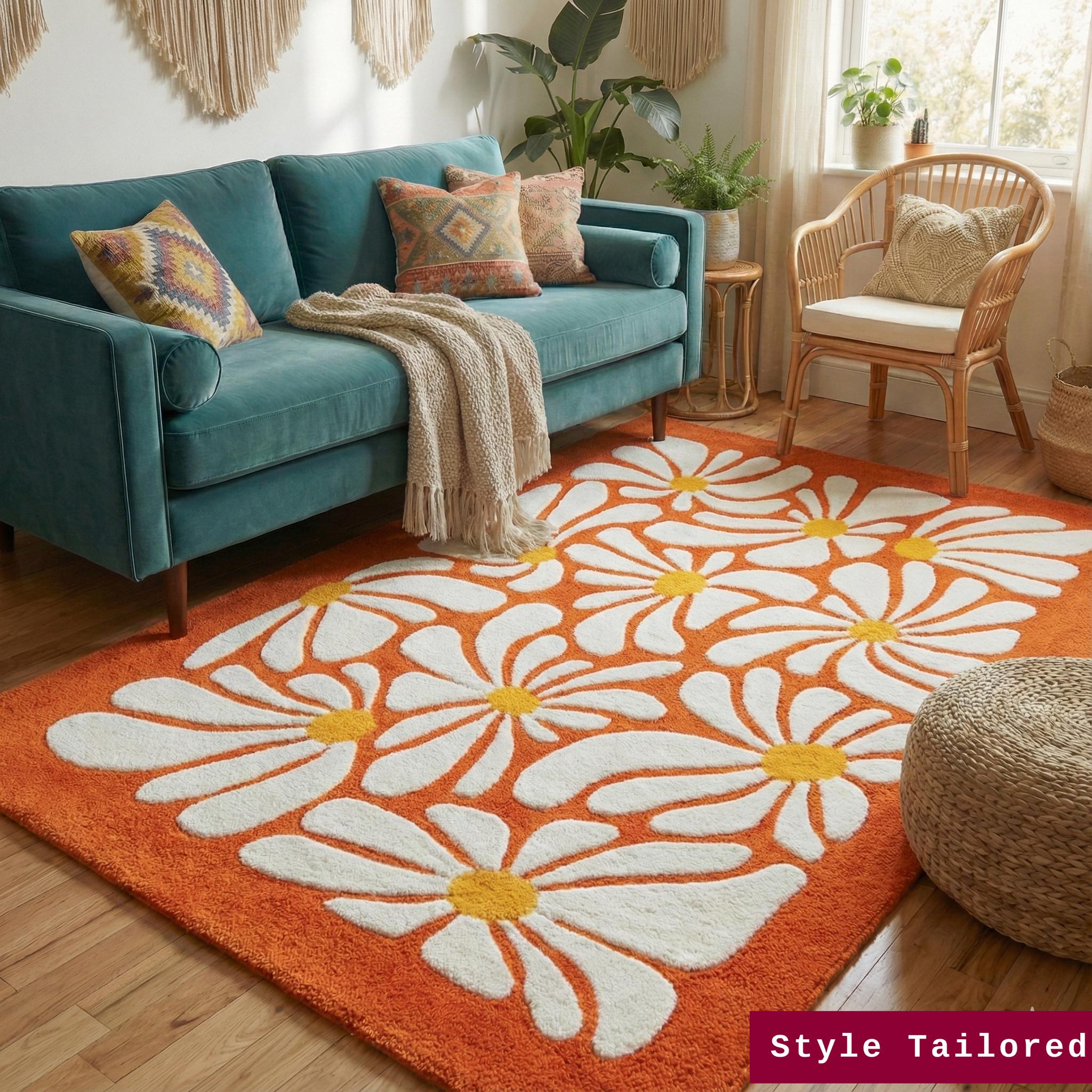 Vintage Flower Power Rug – 70s Retro Orange - Etsy