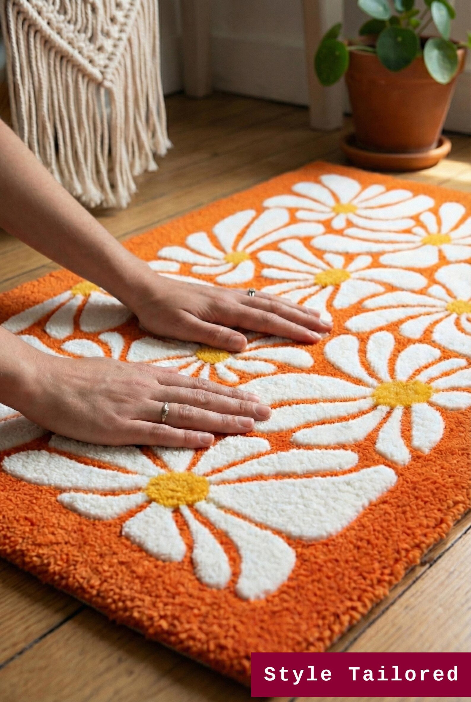 Vintage Flower Power Rug – 70s Retro Orange - Etsy