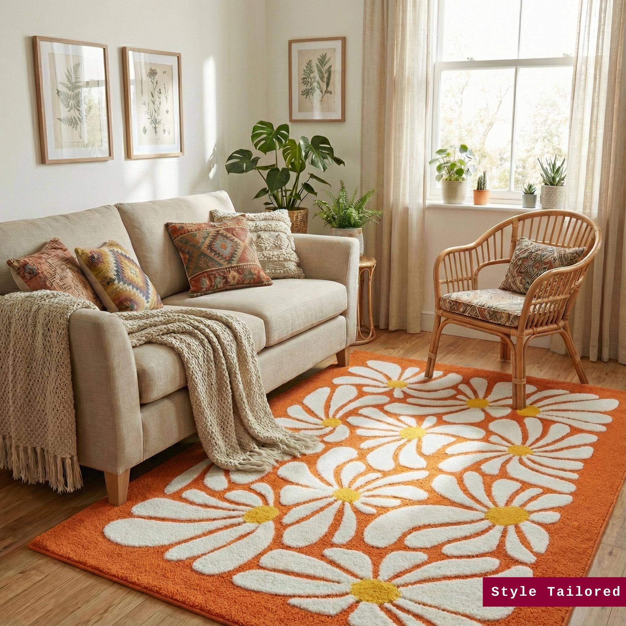 Vintage Flower Power Rug – 70s Retro Orange - Etsy