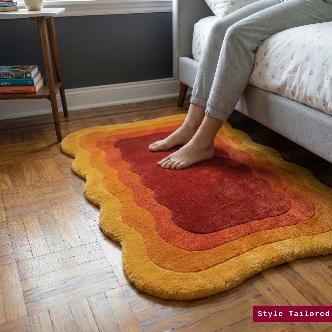 Hand Tufted Retro Rug – 70’s Style in Orange & Yellow Gradient - Etsy